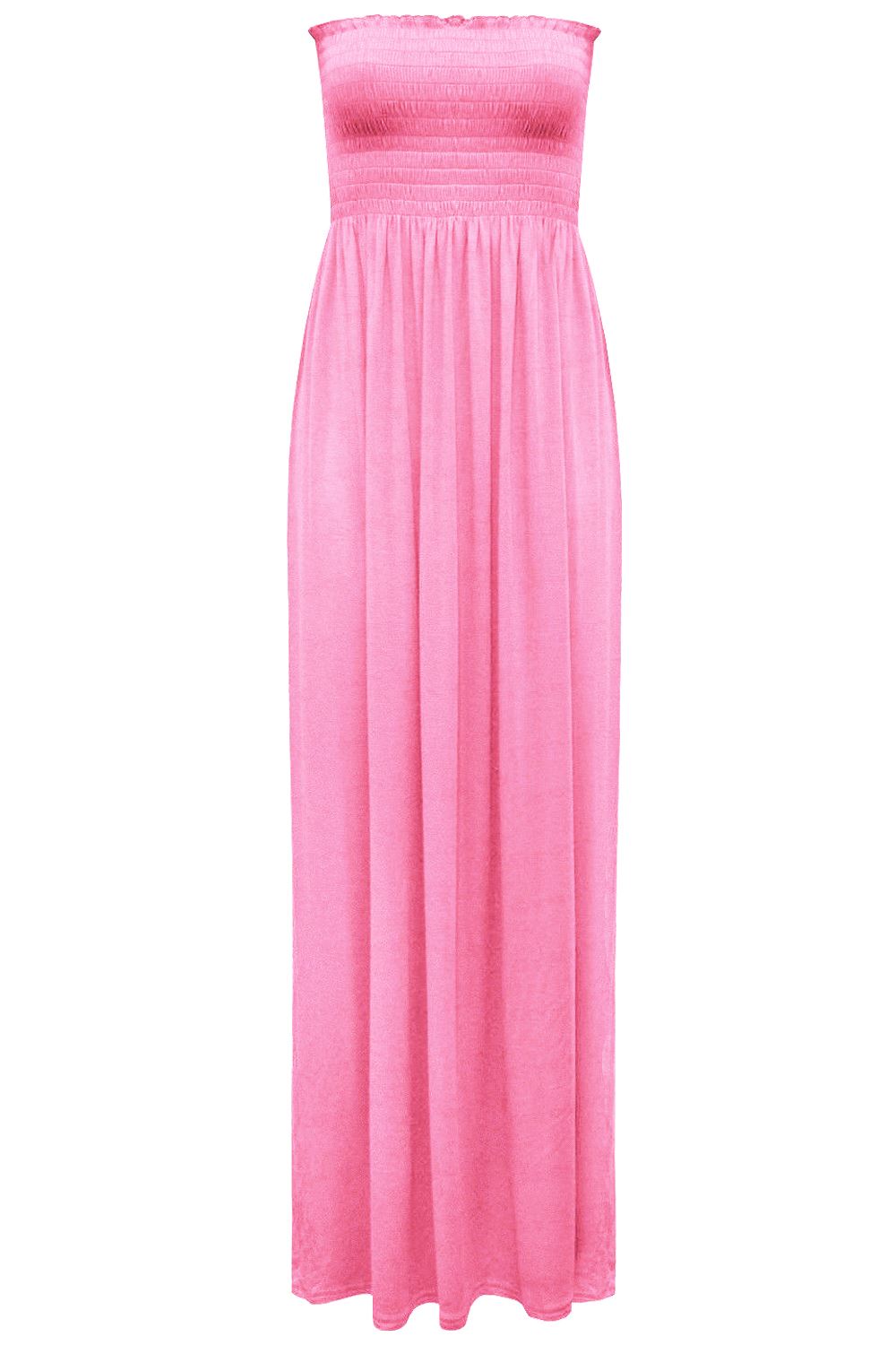 womens-strapless-gather-maxi-dress-ladies-sheering-plain-boobtube