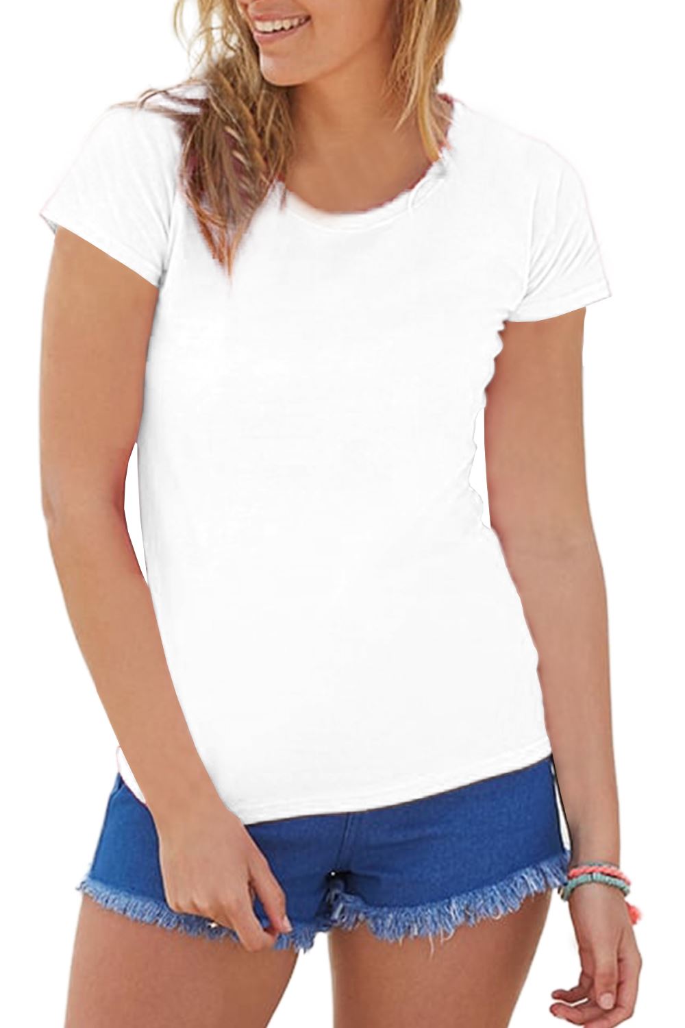 Ladies Womens Plain Casual Cap Sleeve Round Neck Basic Jersey Tee T ...