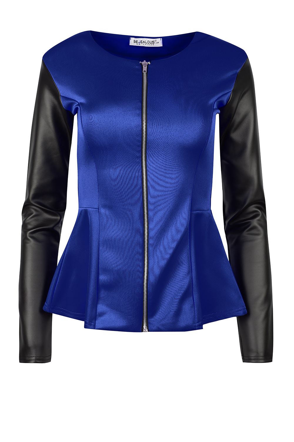 Womens Ladies Pvc Wetlook Sleeves Frill Zip Peplum Tailored Blazer