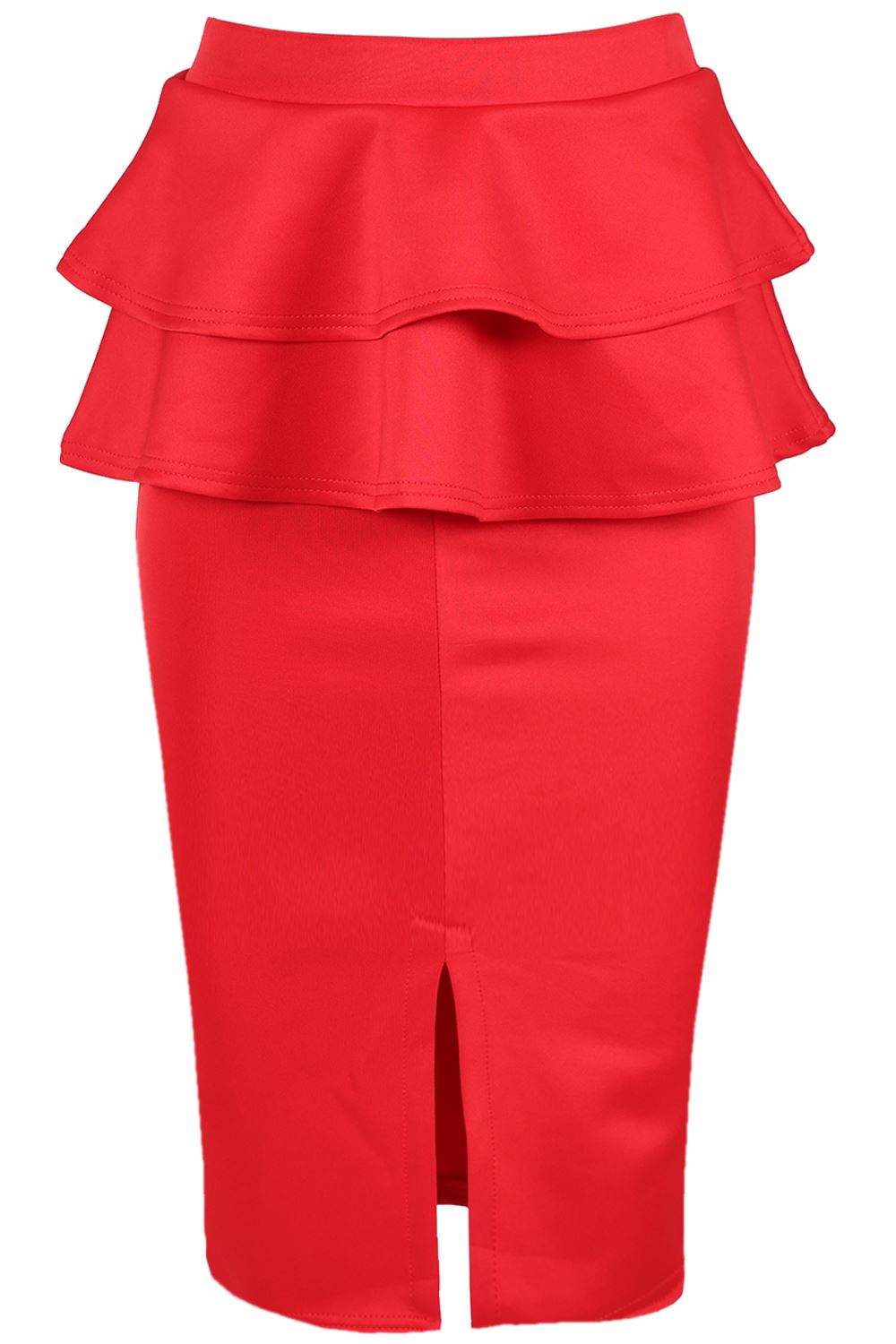 Womens Ladies Double Peplum Frill Bodycon Front Split Wiggle Pencil womens-ladies-double-peplum-frill-bodycon-front-split-wiggle-pencil