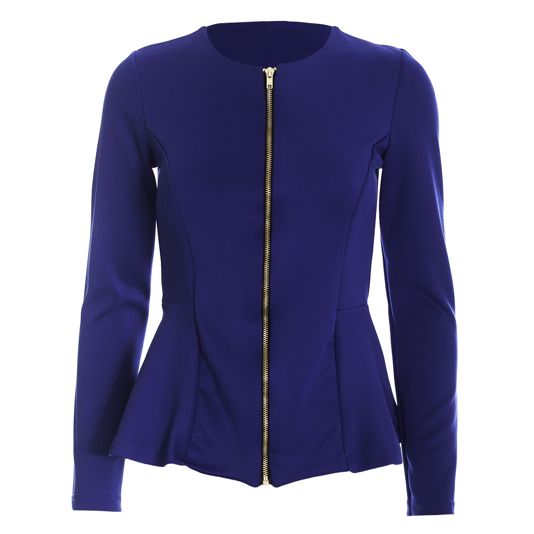 Womens Tailored Zip Up Ladies Long Sleeves Peplum Ruffle Frill Jacket ...