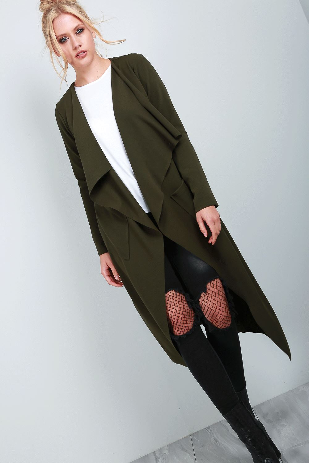 Womens Duster Waterfall Tie Belt Italian Cape Ladies Trench Coat Midi ...