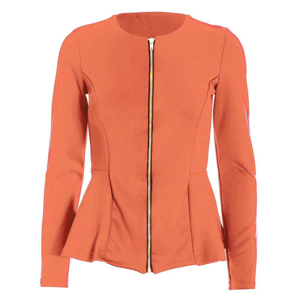 Womens Tailored Zip Up Ladies Long Sleeves Peplum Ruffle Frill Jacket ...