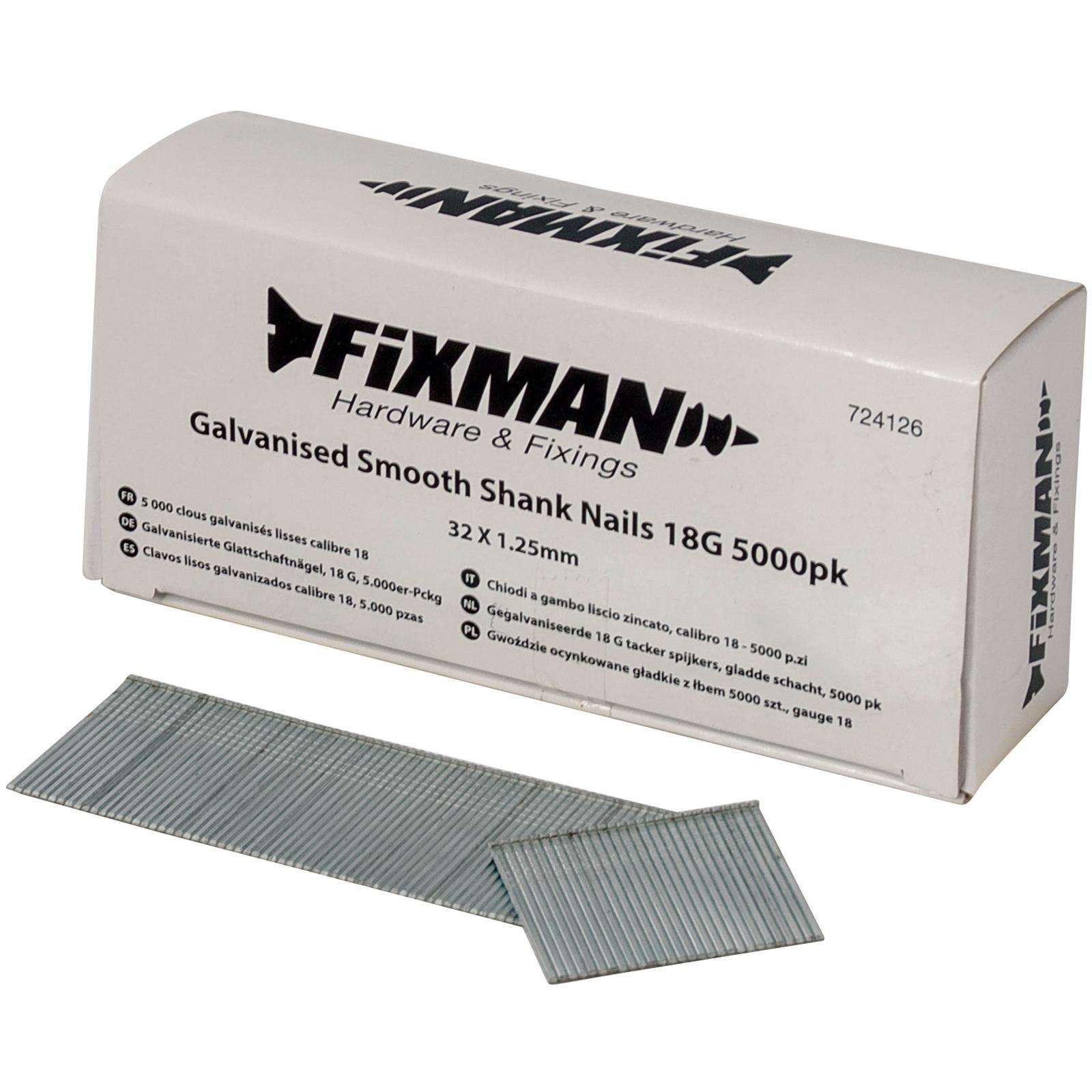 Fixman 18 Gauge Brad Nails Galvanised Smooth Shank 10-38mm Fixings ...