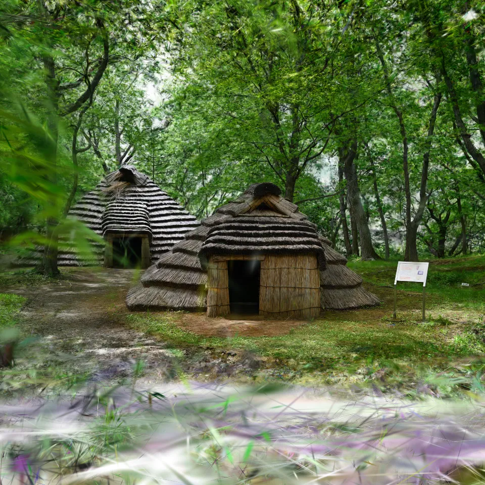 Reconstructed pit dwelling of the Satsumon culture 復元された擦文文化の竪穴住居