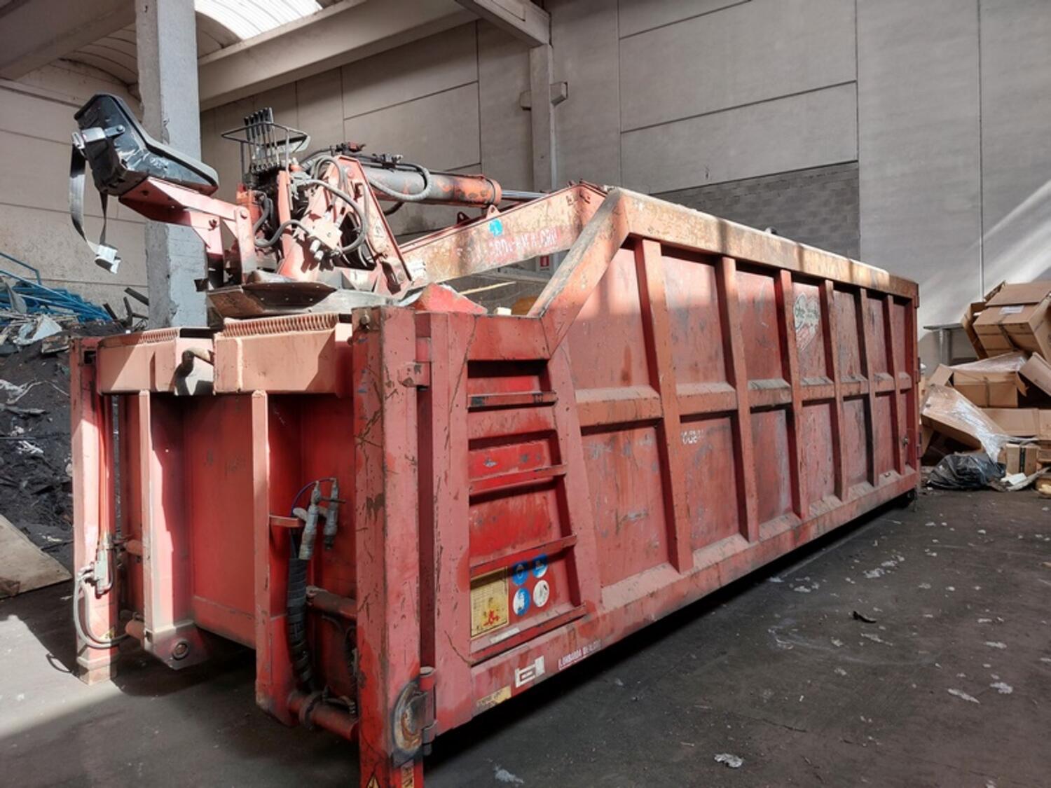 Lot Red roll-off container with crane
