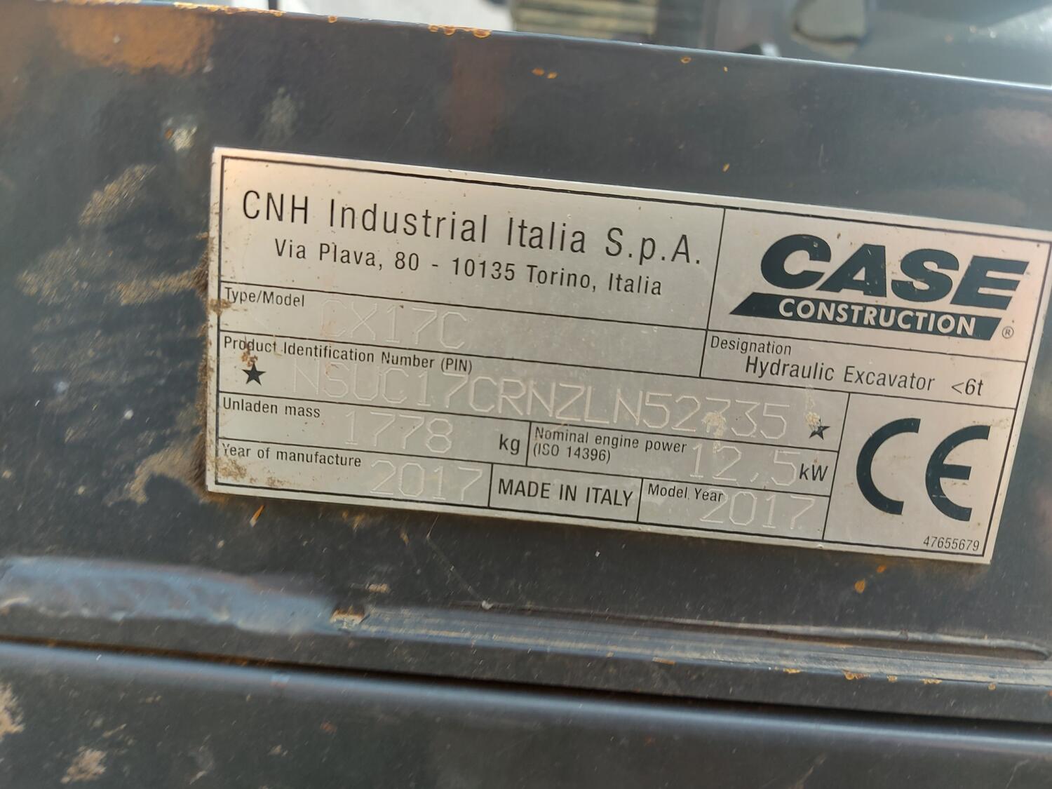 Lot Case CX17C excavator