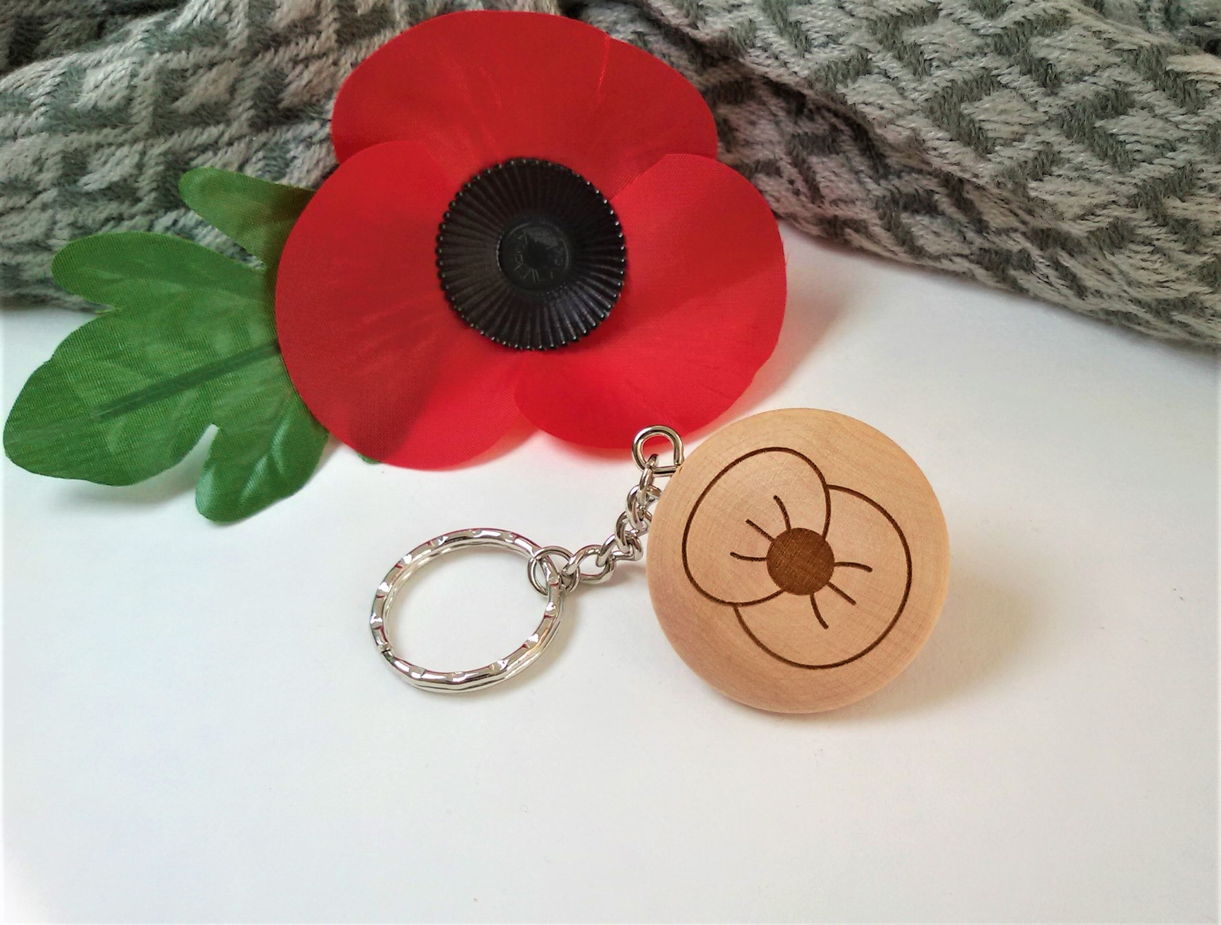 Engraved Poppy Keyring - Personalised Remembrance Day