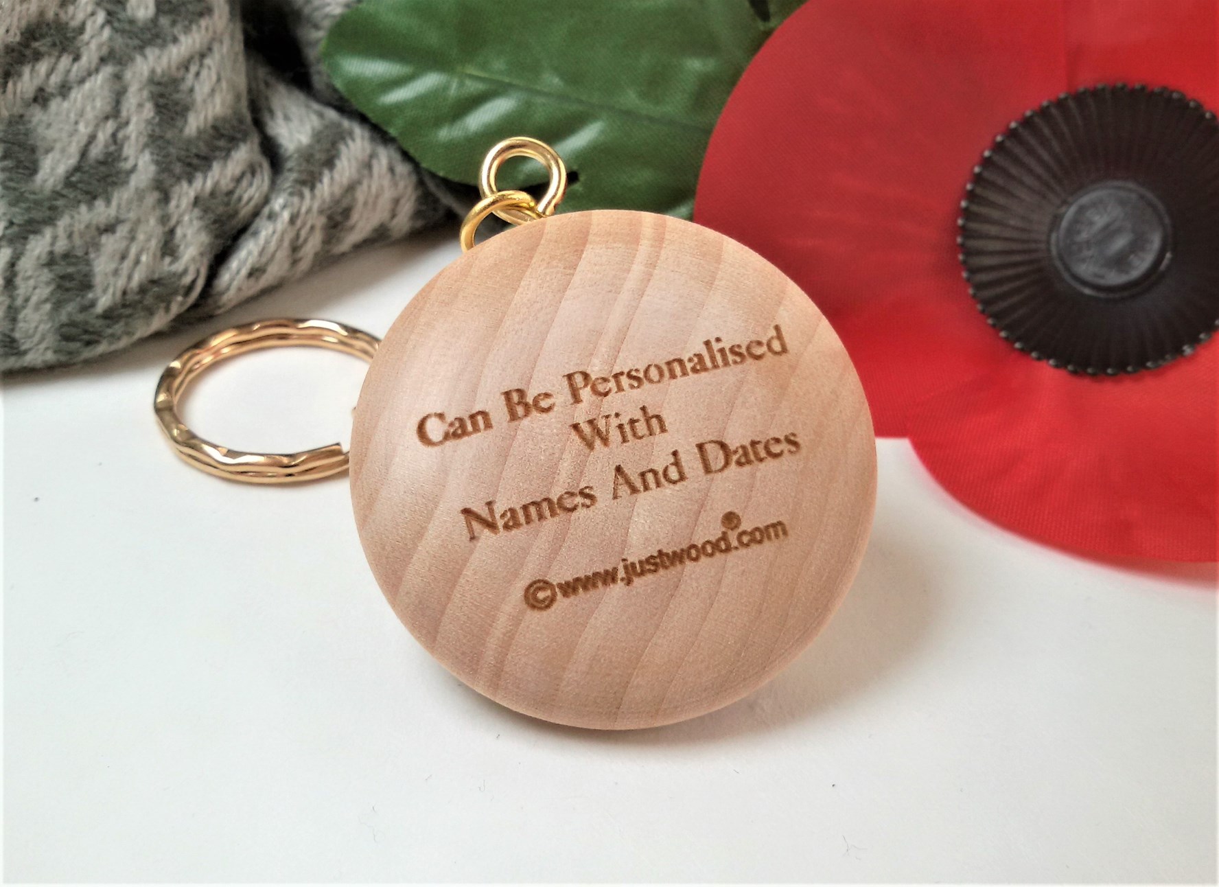 Engraved Poppy Keyring - Personalised Remembrance Day