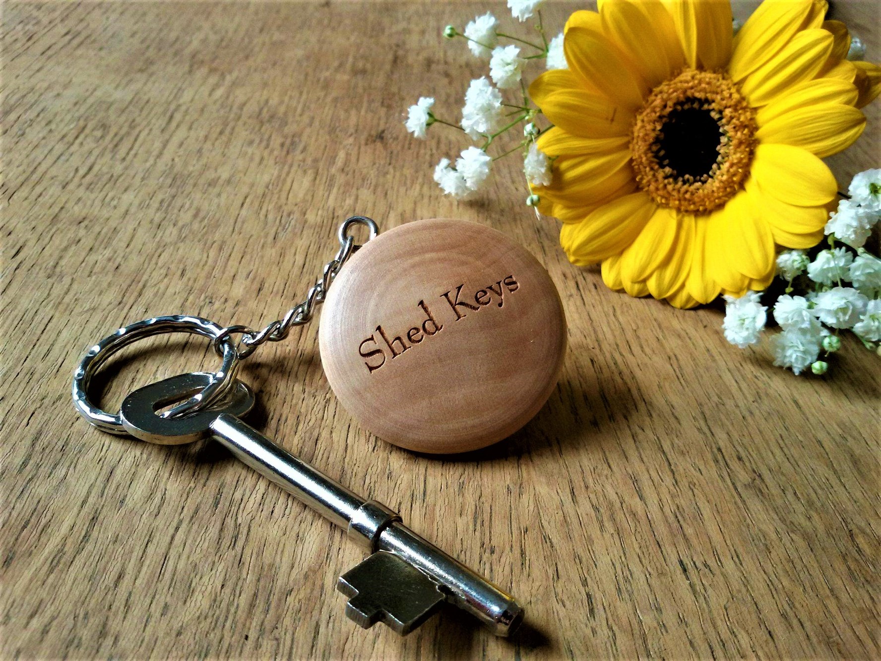 Personalised Round wooden keyring laser engraved