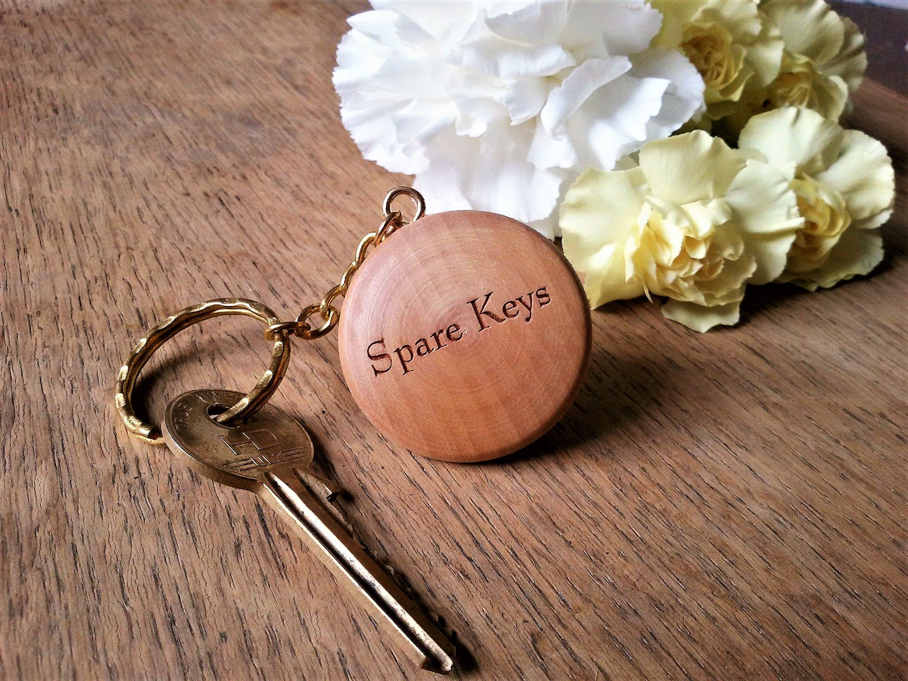 Personalised Round wooden keyring laser engraved