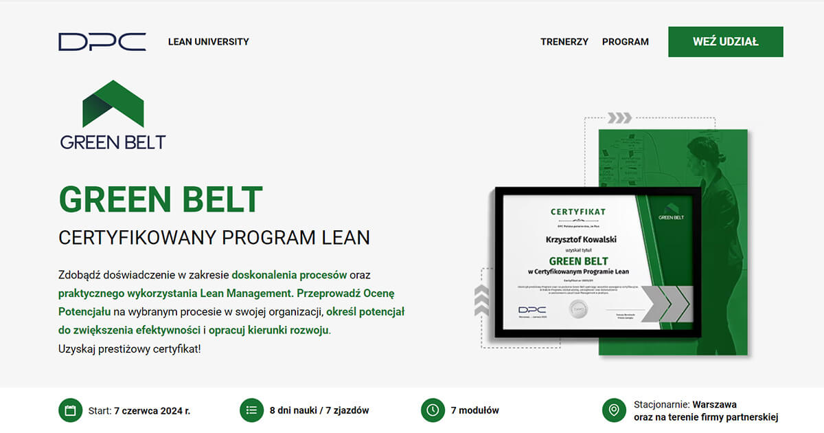 GREEN BELT CERTYFIKOWANY PROGRAM LEAN