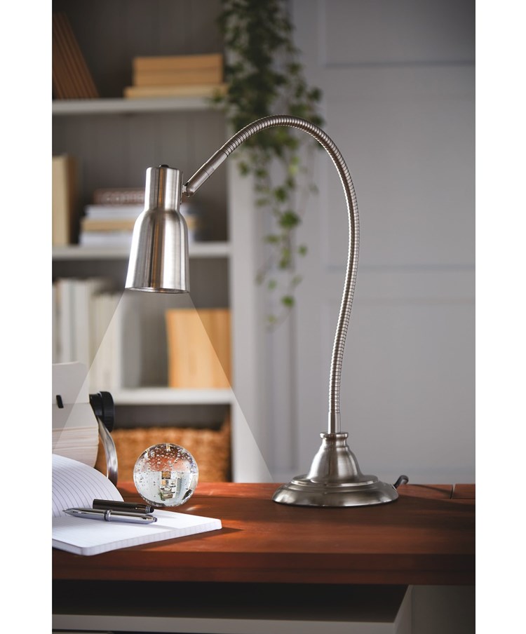 Modern Satin Silver Adjustable Gooseneck Reading Floor Lamp with LED Bulb