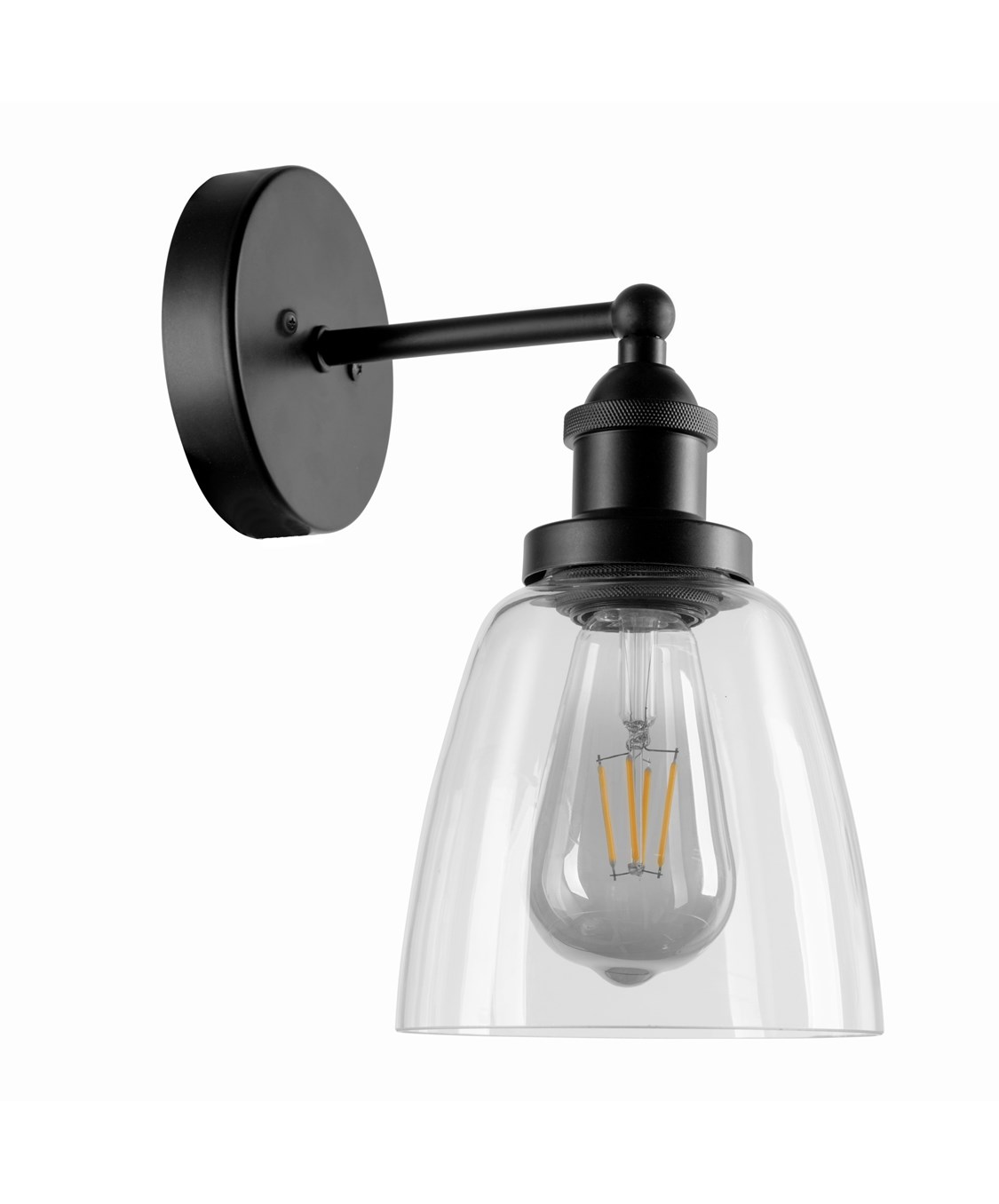 Echo Black Unswitched Modern Industrial Wall Light - Clear Glass Shade