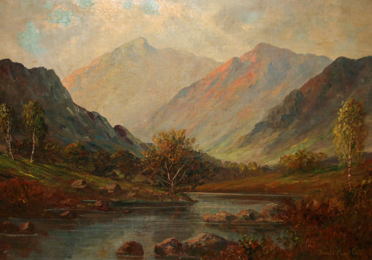 DONALD CAMPBELL, SIGNED, OIL/CANVAS, Scottish River and Mountain ...