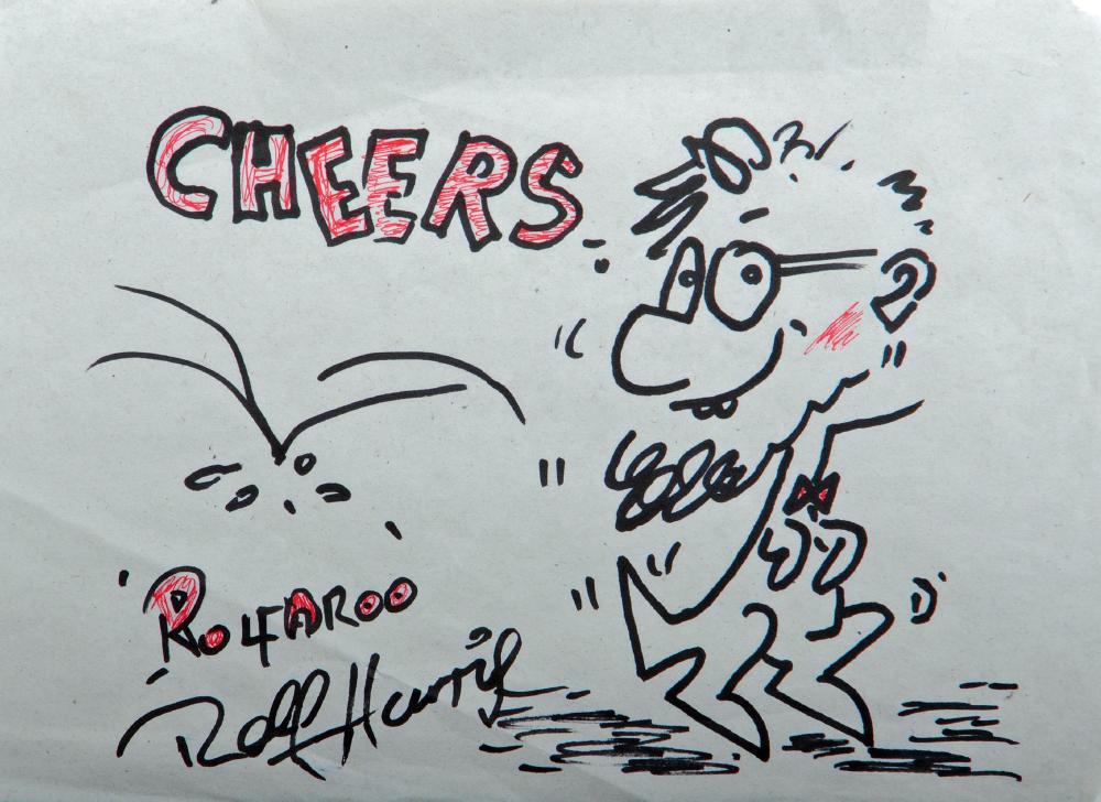ROLF HARRIS (1930 - ), ""Cheers Rolfaroo"", self portrait cartoon ...