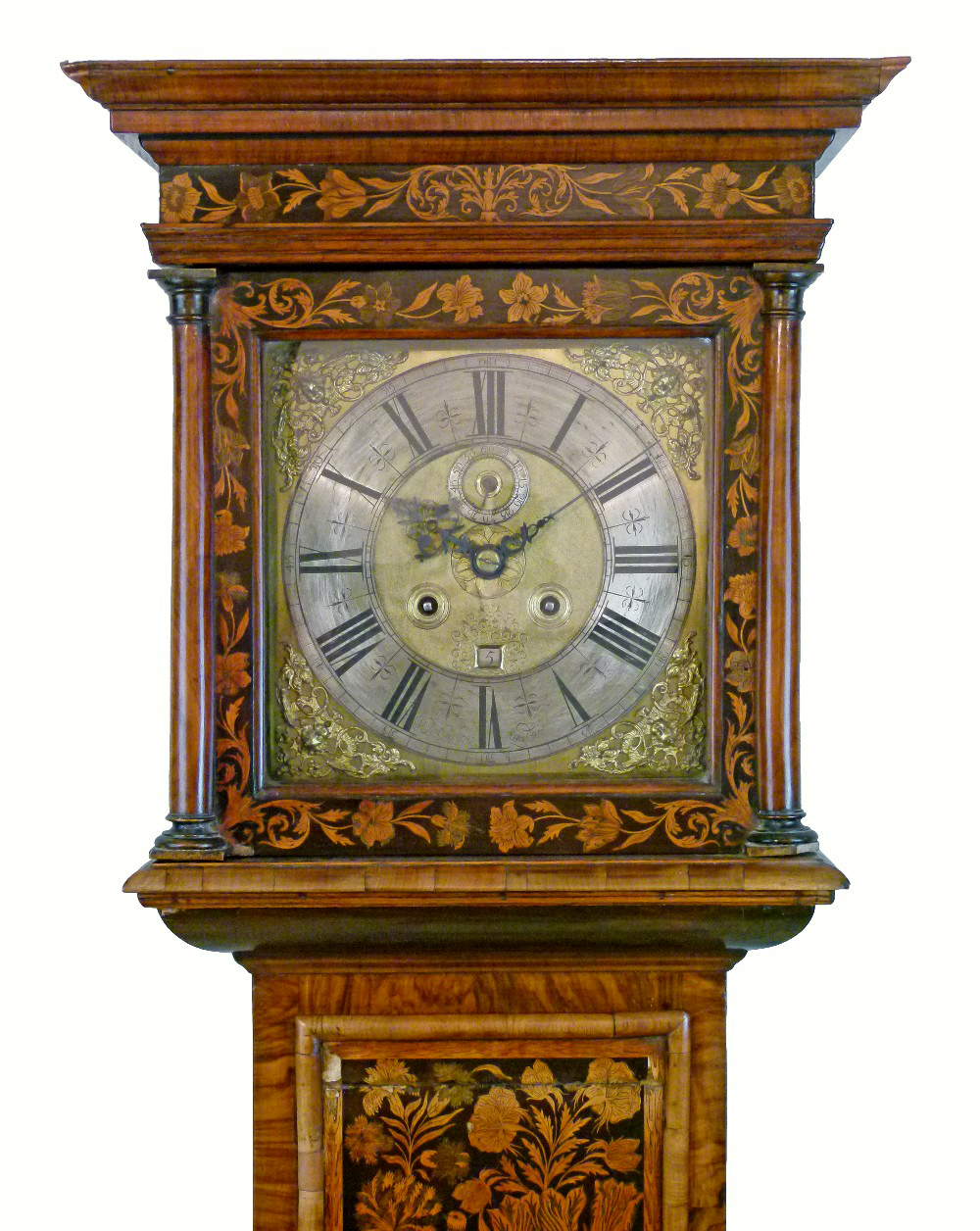 Early 18th Century marquetry inlaid walnut and ebonised longcase clock ...