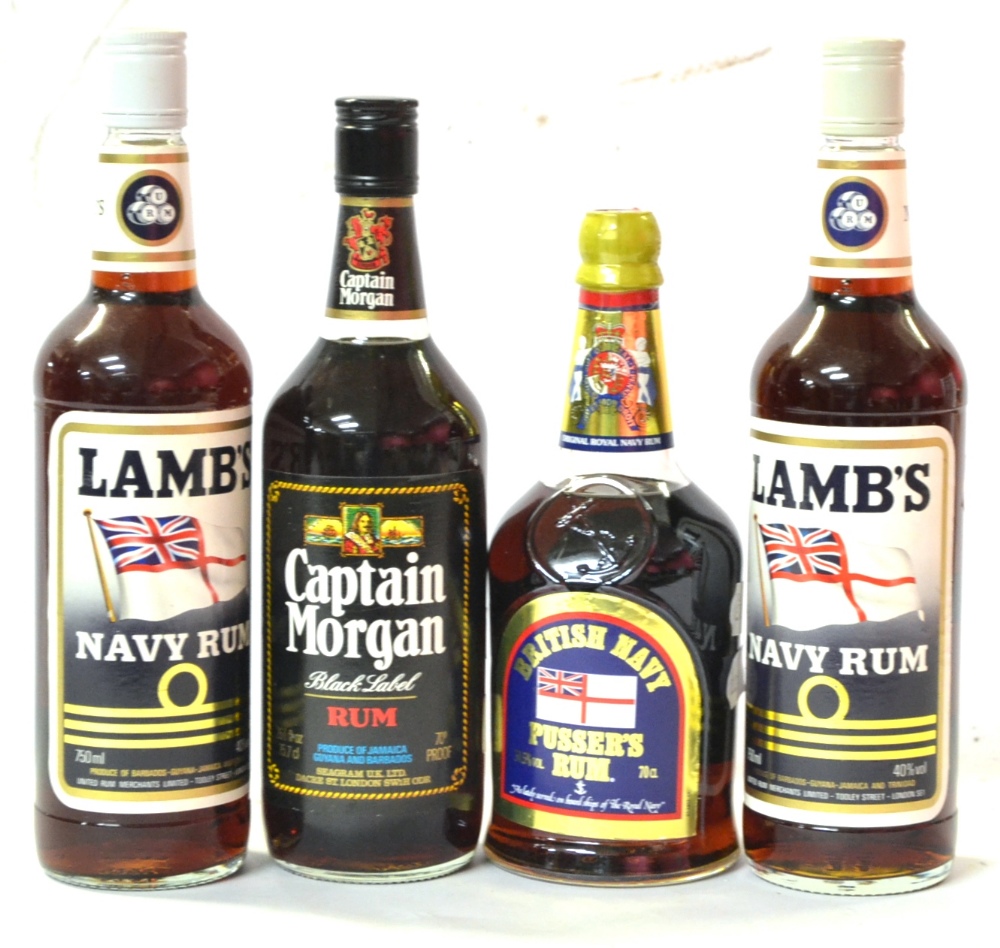 Lambs Navy Rum, 750ml, 40% (x2); Captain Morgan Black Label, 26 2/3fl ...