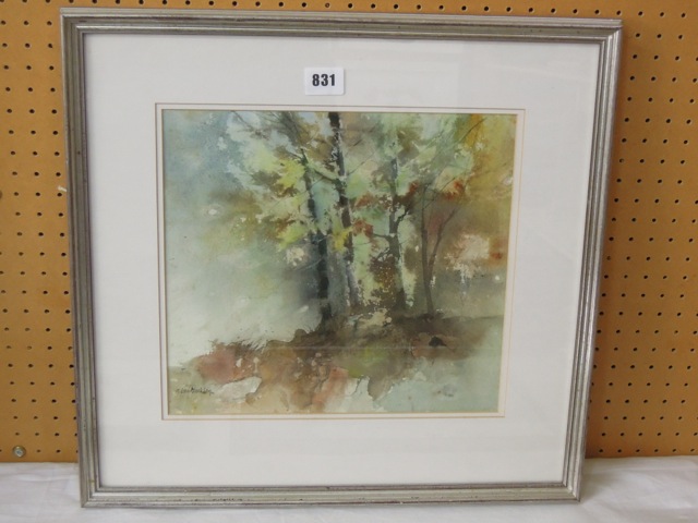A watercolour by John Blockley RI showing a woodland scene, signed ...