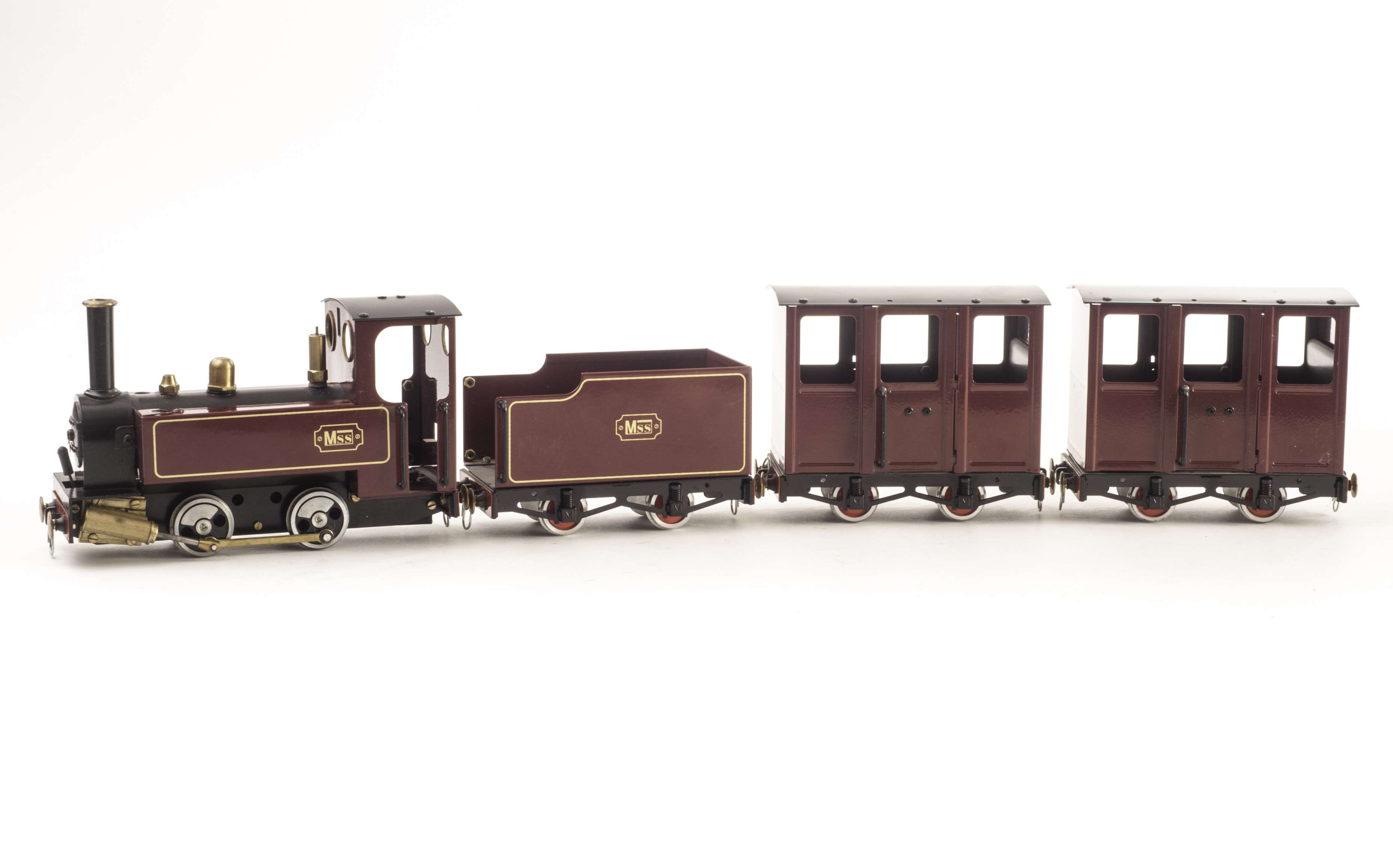 A Mamod MSS Gauge I Live Steam Maroon Train Set, comprising 0-4-0 MSS ...