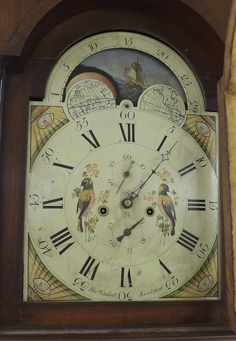 Mahogany eight day longcase clock, the 14" painted arched dial signed ...