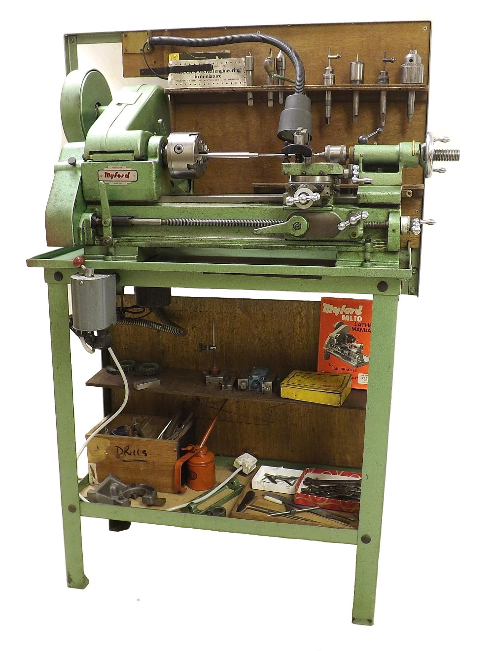 Good Myford ML10 lathe, no. A6489, upon its original stand with later ...