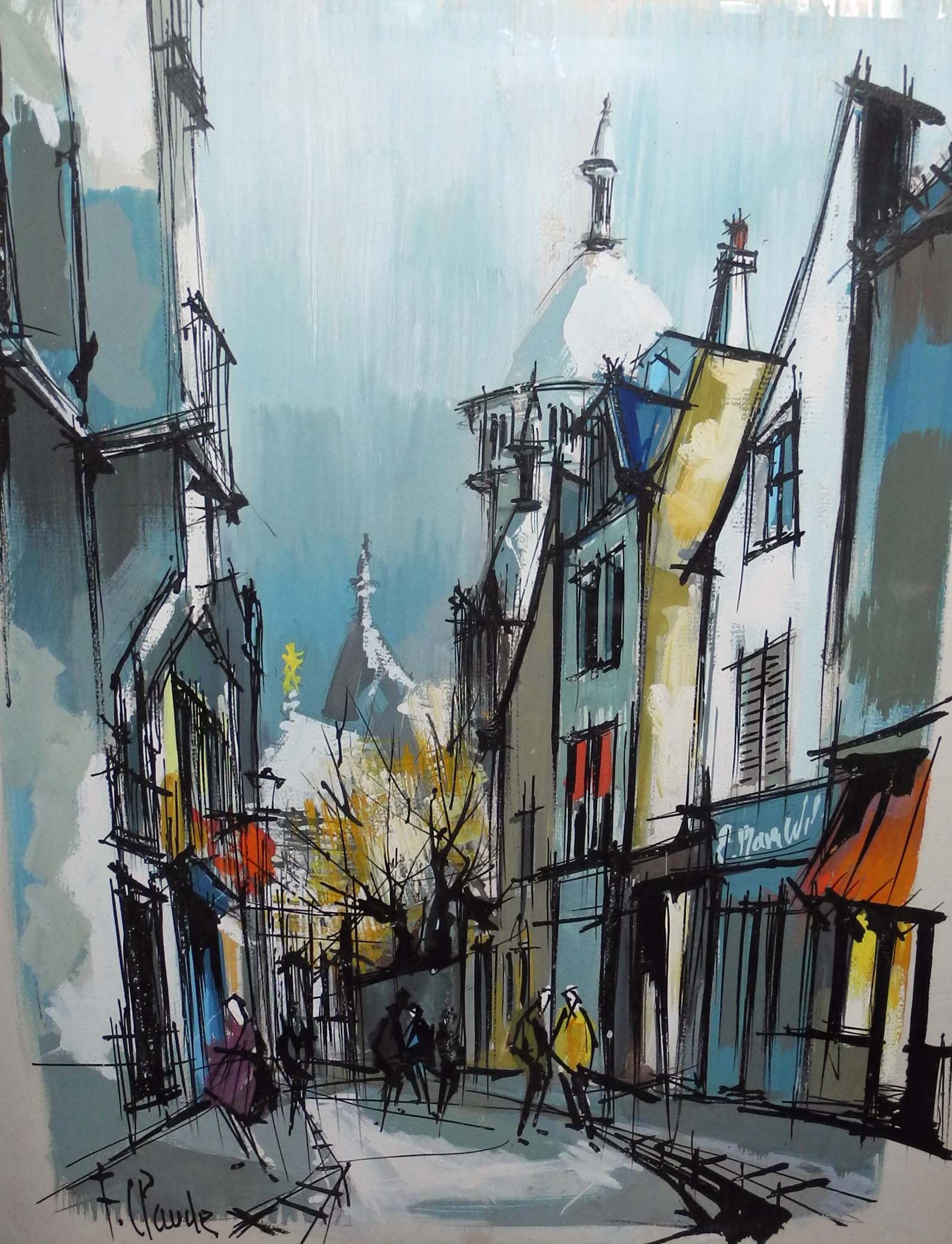 Claude Fauchere, a French 20th Century oil on board, Parisian street ...