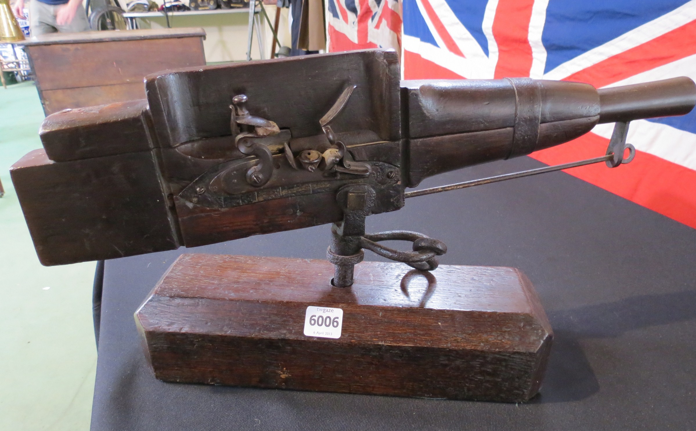 A flintlock poacher/alarm gun circa 1800 on swivel, trip wire trigger ...