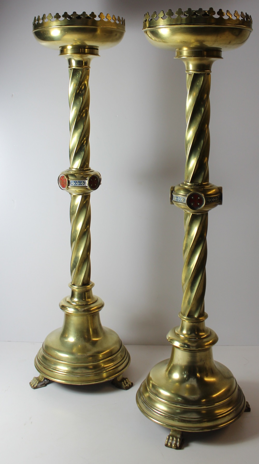 A pair of Gothic Brass candlesticks designed by Pugin for John Hardman ...