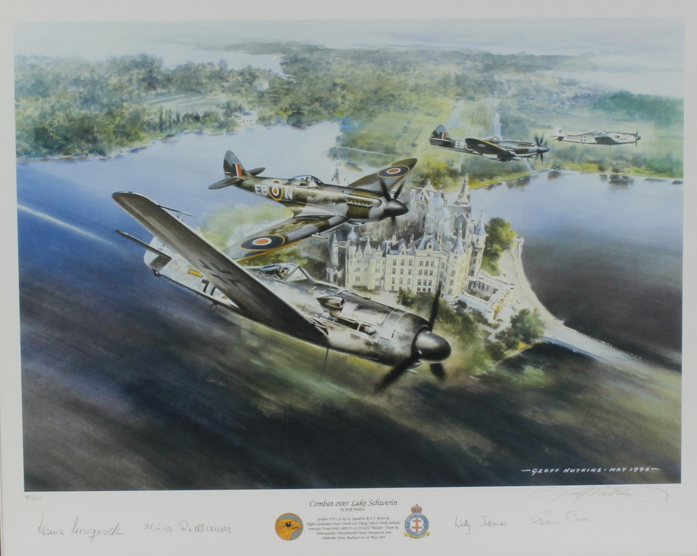 20th Century print, Combat over Lake Schwerin, signed in pencil by the artist Geoff Nutkins no.4