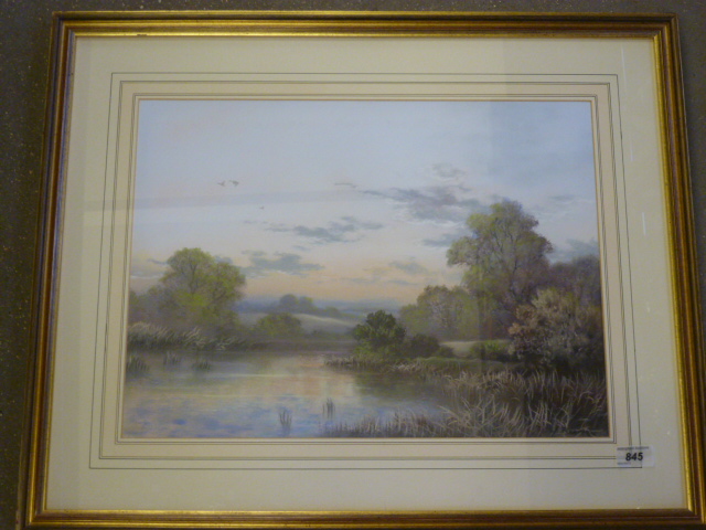 A Wendy Reeves pastel lake scene entitled `Evening Reflection` signed ...