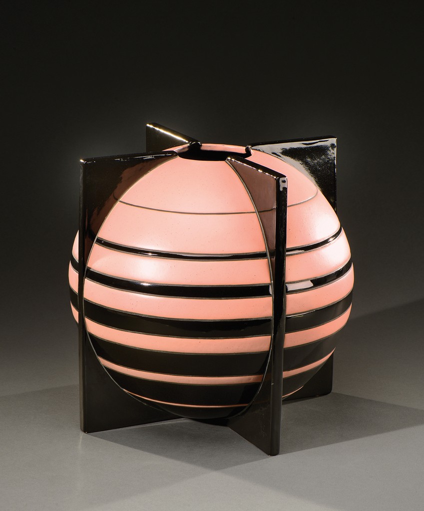 GENO - MONTIERES Vase sphérique à ailettes en céramique émaillée rose à ...