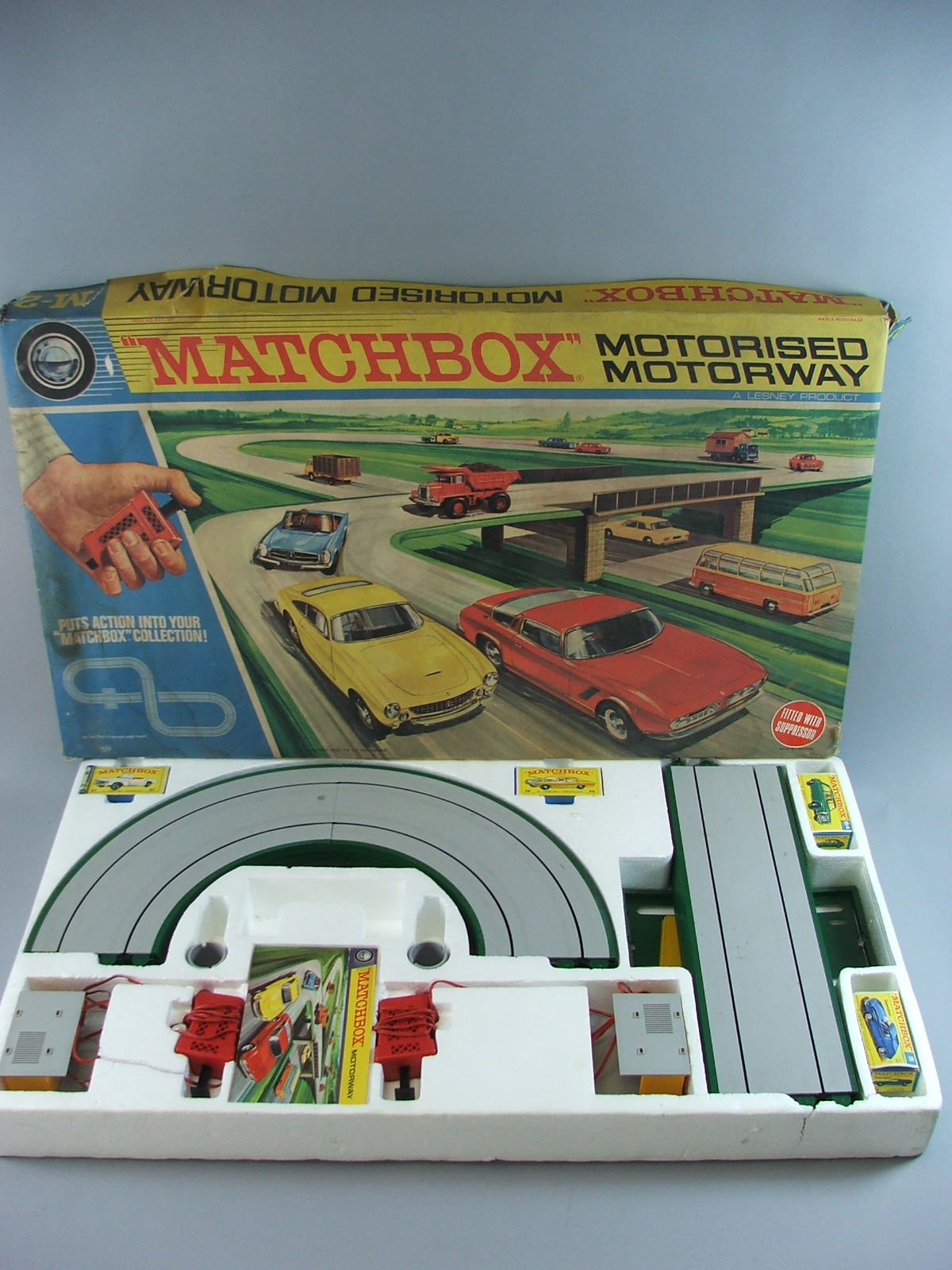 A Boxed Matchbox M2 Motorised Motorway with Four Cars, Mercedes No 27 ...