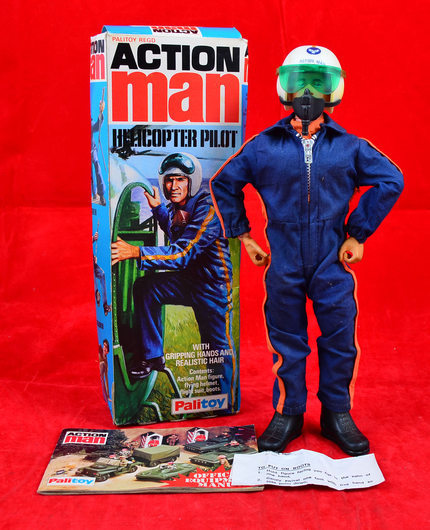Palitoy Action Man Helicopter Pilot: brown flock hair and gripping ...
