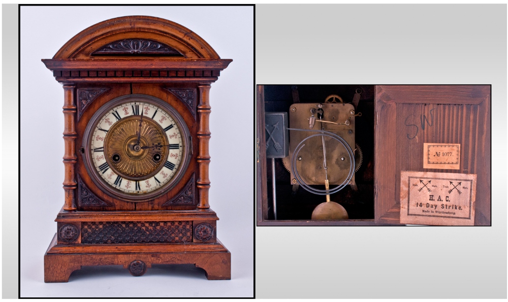 H.A.C. - Carved Walnut Cased, Impressive 14 Day Striking Clock. Made In ...