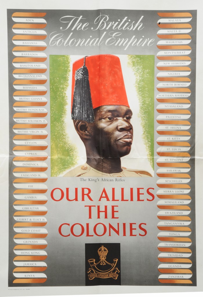 A SET OF FOUR BRITISH COLONIAL EMPIRE POSTERS `Our Allies, the Colonies ...