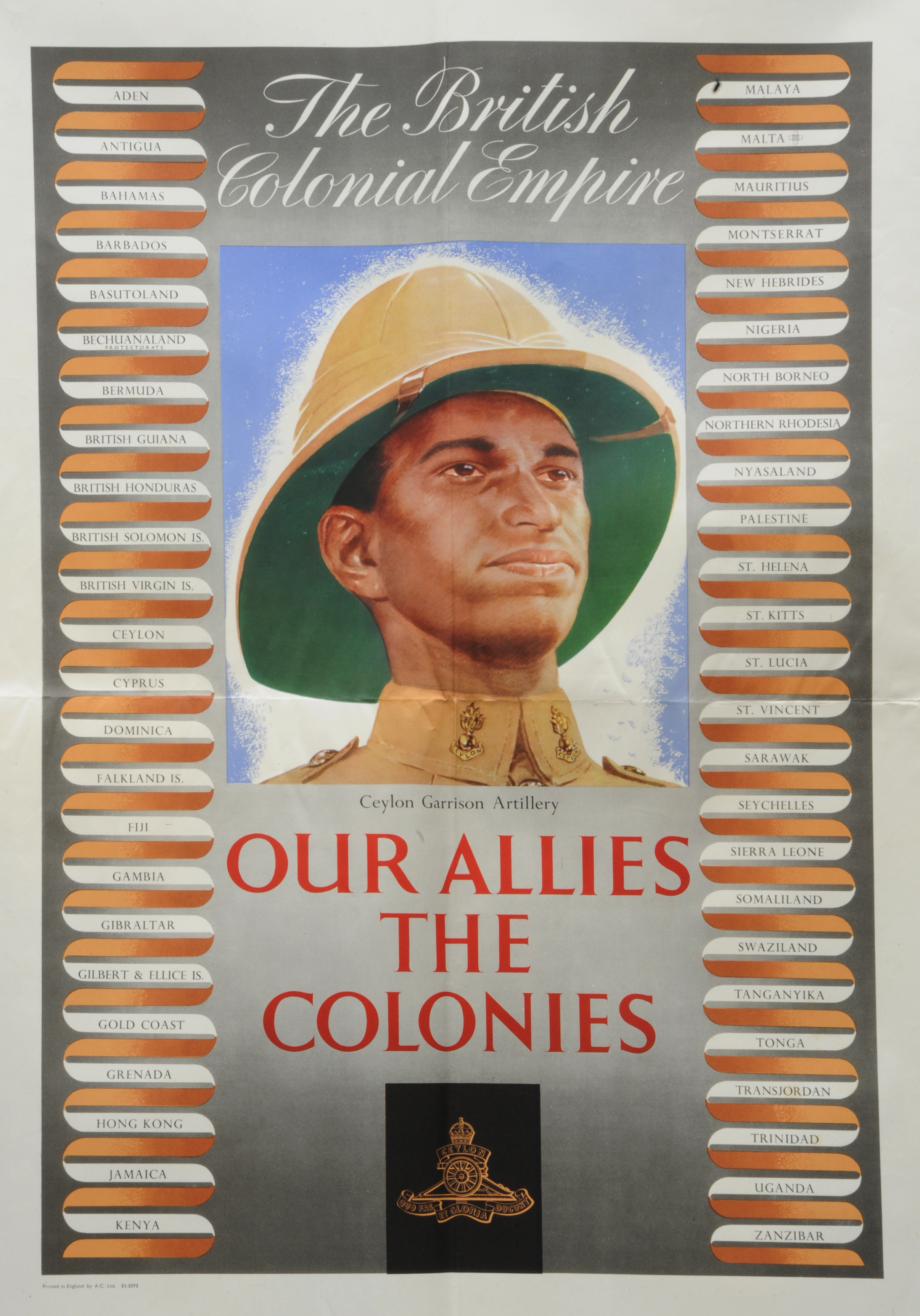 A SET OF FOUR BRITISH COLONIAL EMPIRE POSTERS `Our Allies, the Colonies ...