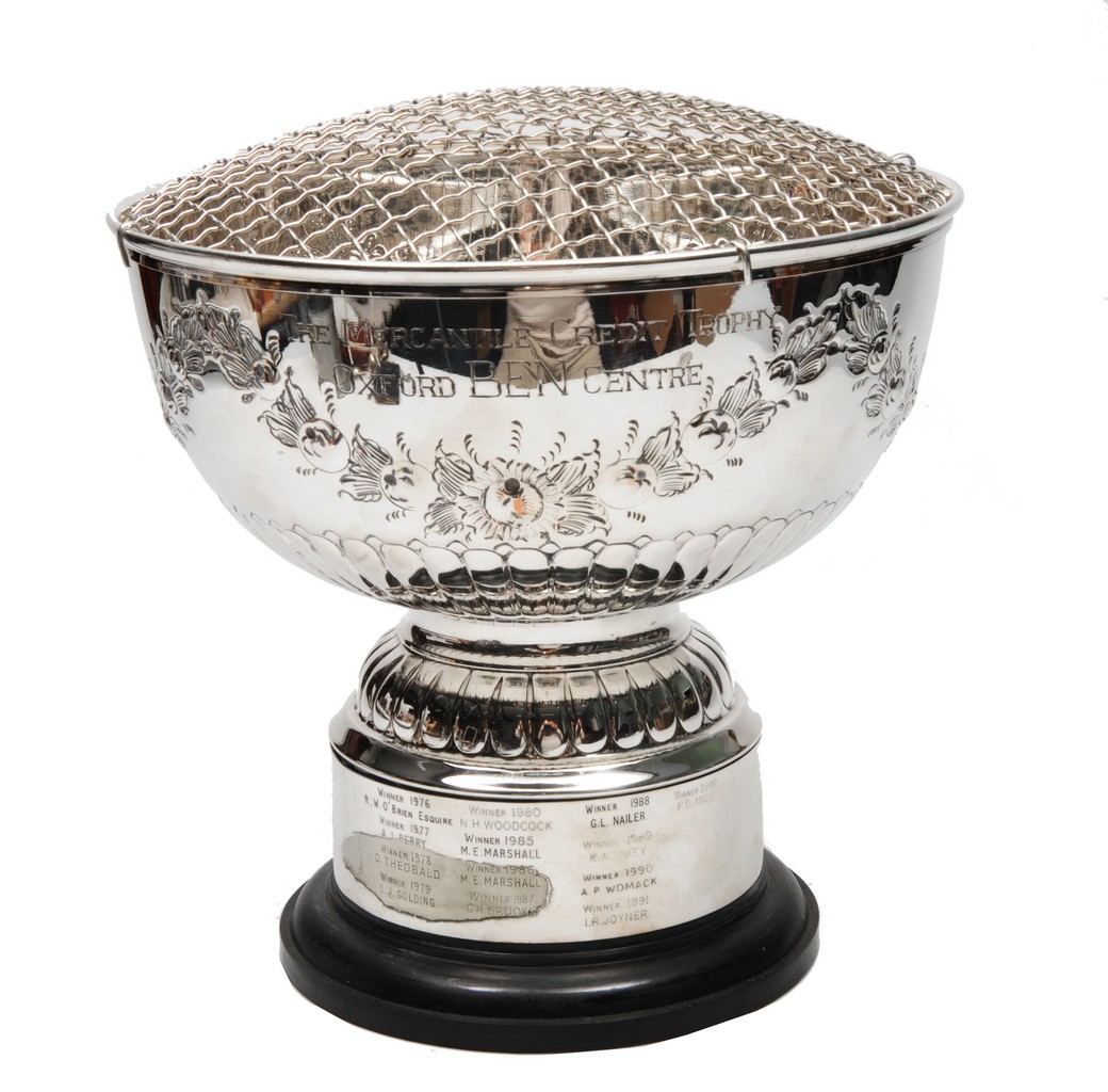AN OLD SILVER PLATED ROSE BOWL TROPHY engraved `The Mercantile Credit ...
