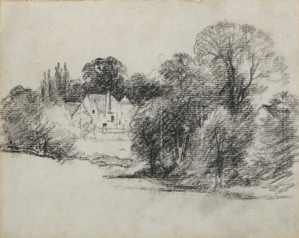 Circle John Constable [1776-1837]- Cottage amongst trees:- graphite ...