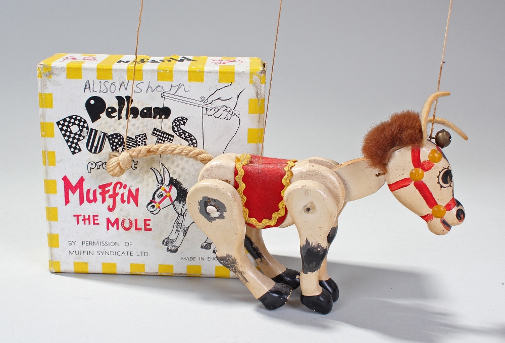 Muffin The Mule Pelham Puppet, the control bar stamped `Pelham Puppet ...
