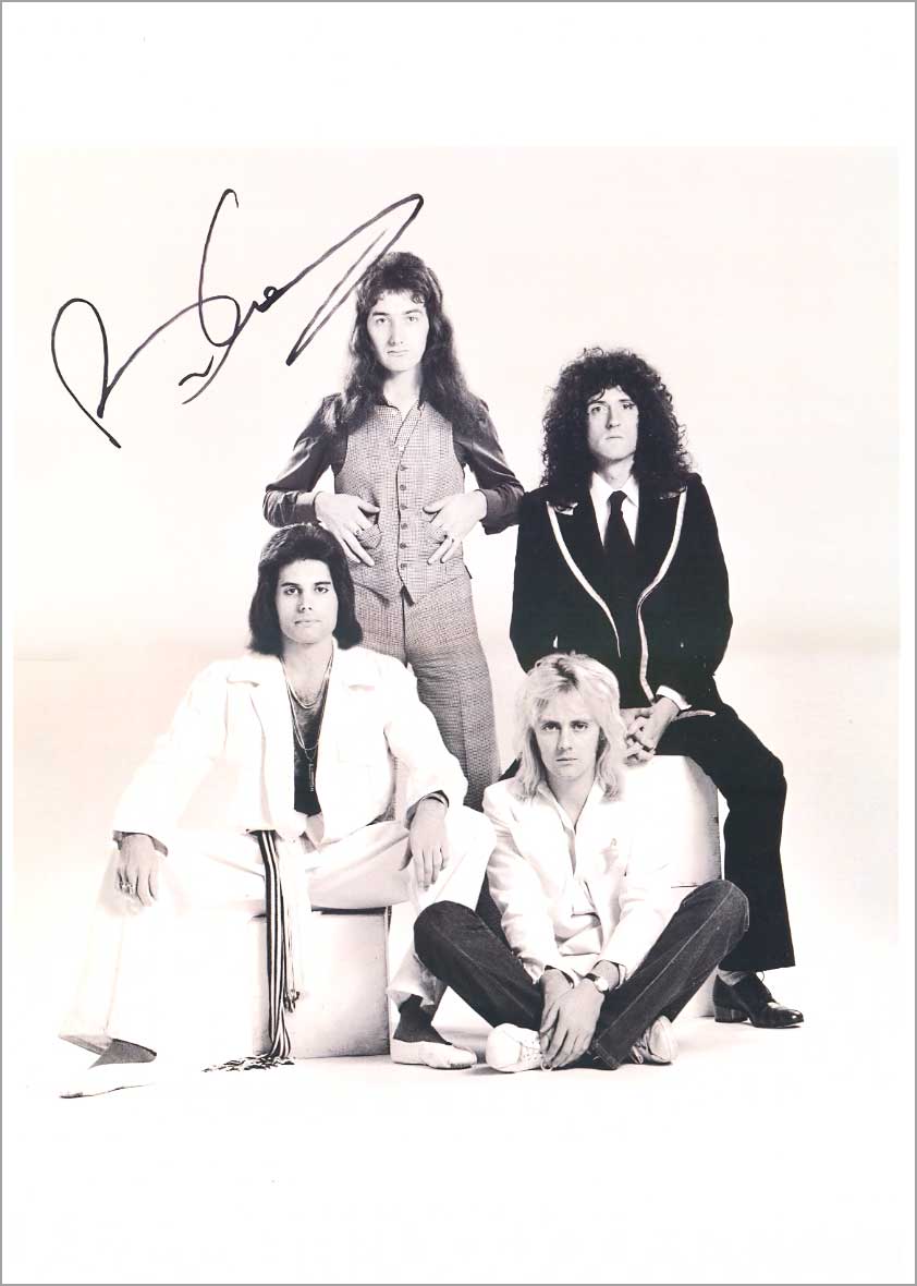 Brian May autographed Queen poster. Black and white poster of the ...