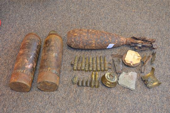 A quantity of spent WW2 munitions, shrapnel, mortar, artillery, bullets ...