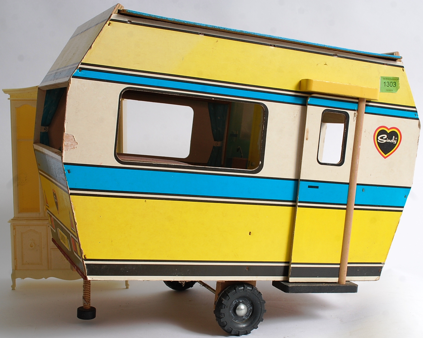 A vintage / retro Sindy doll toy wooden built caravan