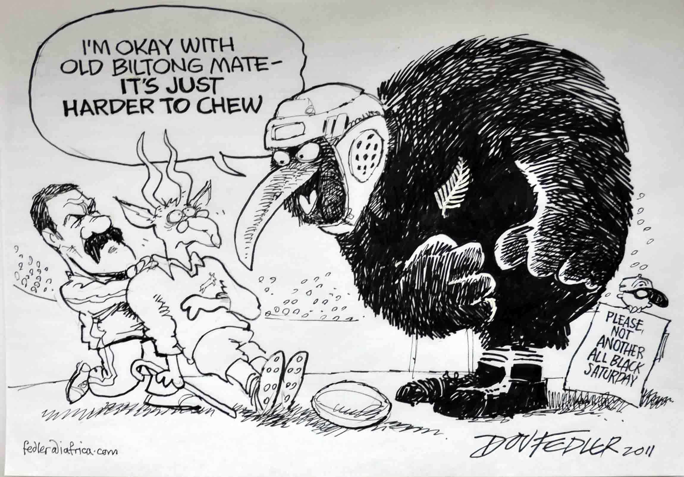 Dov Fedler Original Dov Fedler Cartoon Drawings - Springbok /All Black ...