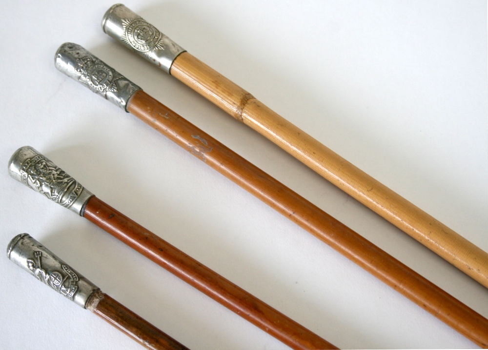 Four Regimental Swagger Sticks including Northumberland Fusiliers ...