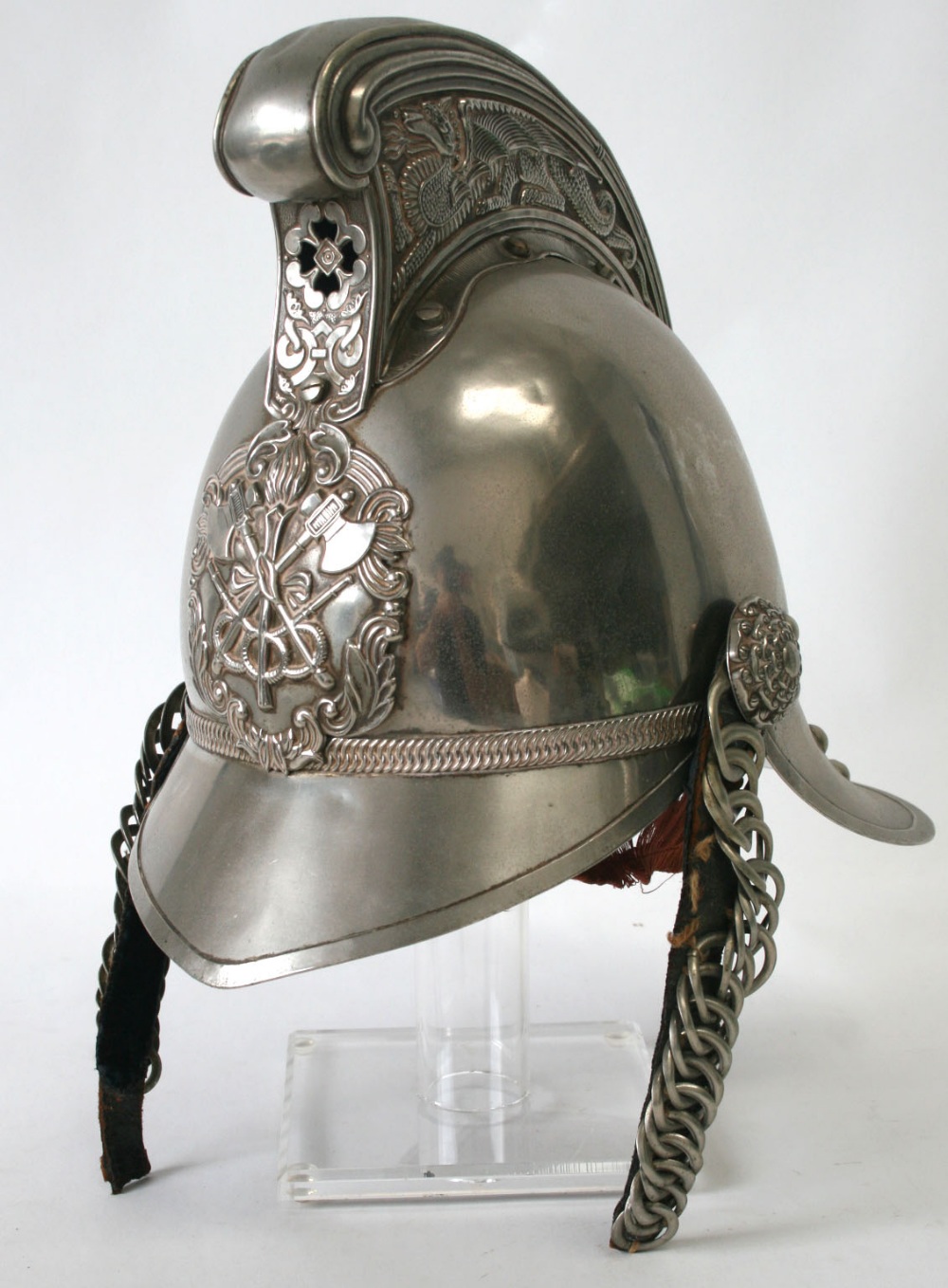 British Officers Merryweather Fire Helmet in nickel silver, complete ...
