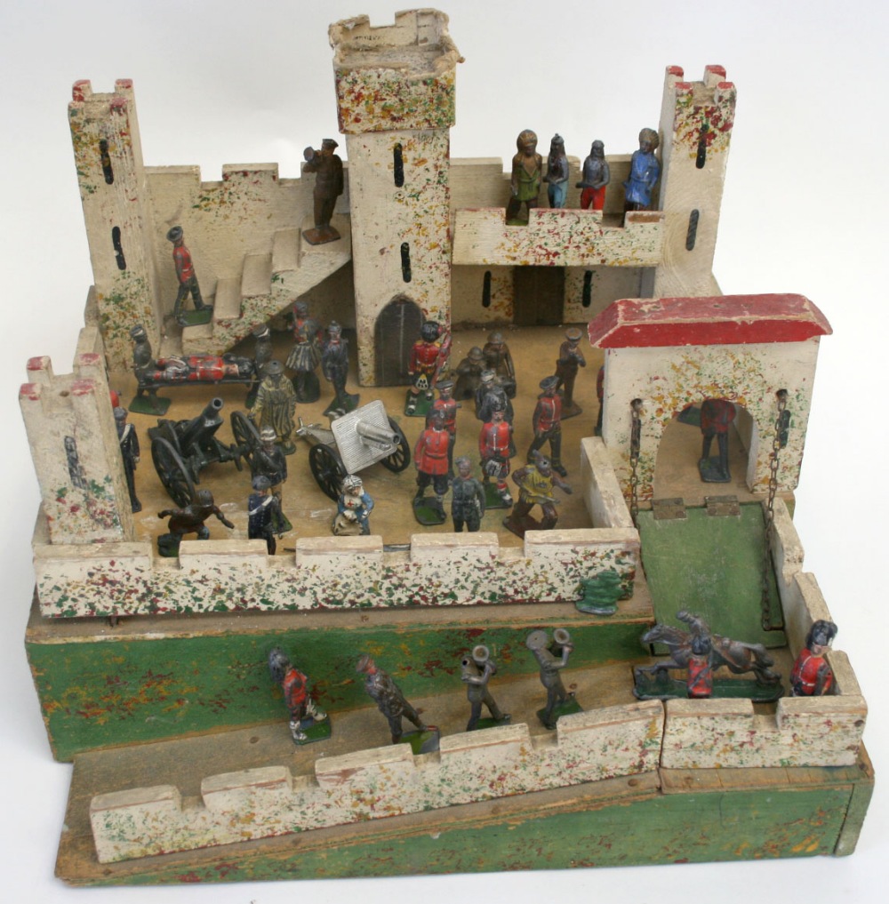 Wooden Toy Fort with a small quantity of lead figures, Fort is in good ...