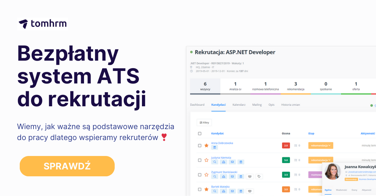 Bezpłatny system ATS do rekrutacji - tomHRM