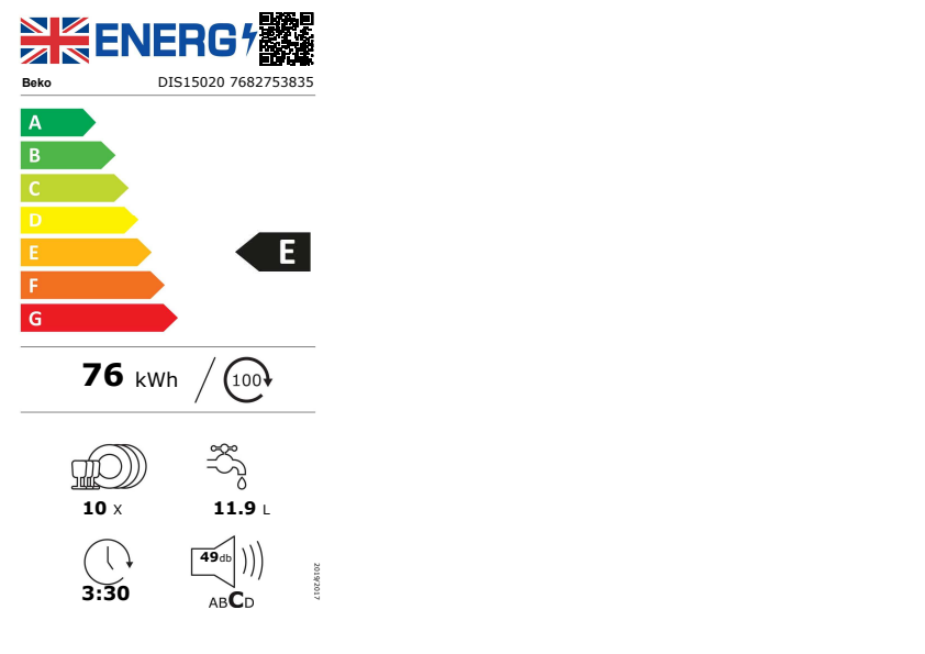 Beko DIS15020 Fully Integrated Slimline Dishwasher, 10 Place Settings ...
