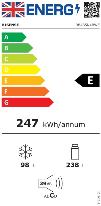 Hisense RB435N4BWE Total No Frost Fridge Freezer, 70/30, White, E Rated ...